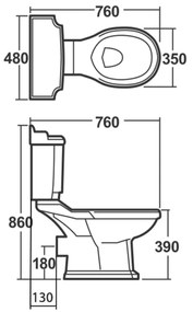 Aqualine ANTIK WC kombi mísa, bílá AK107-432