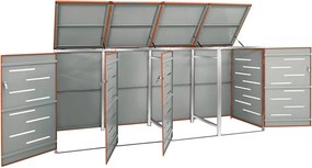 Přístřešek na čtyři popelnice 276,5x77,5x115 cm nerezová ocel 149565