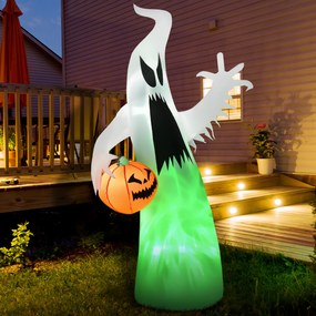 HOMCOM Samonafukující strašidelný duch, LED osvětlený Halloween dekorace, polyester, bílá, 105 x 65 x 180 cm