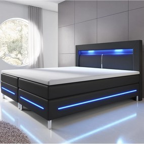 Goleto Postel Box Spring Norfolk s LED osvětlením 140 x 200 cm | černá