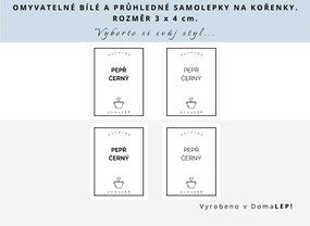 PEPŘ ČERNÝ - Samolepka na kořenky 3 x 4 cm - DomaLEP varianta: PRŮHLEDNÁ - tučné písmo