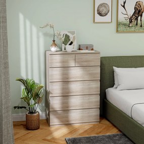 HOMCOM Komoda se 6 šuplíky s minimalistickým designem bez úchytek - 80 x 39 x 115 cm - Přírodní dřevo