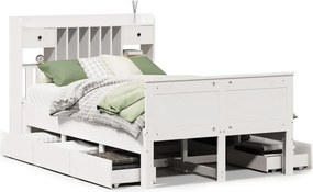 Postel s knihovnou bez matrace bílá 135x190 cm masivní borovice 3308937