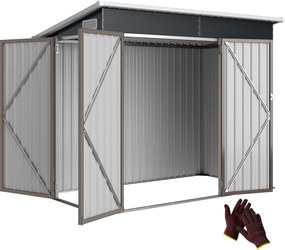 Zahradní kůlna Outsunny z pozinkované oceli, 234 × 132 × 185 cm — zamykatelné tříkřídlé dveře, šikmá střecha, větrání, rukavice | Aosom