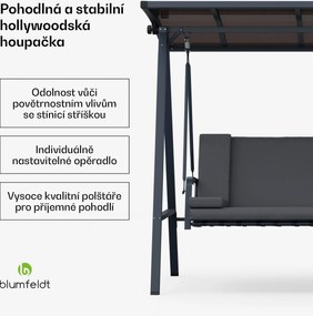 Blumfeldt LuxeLounge, hollywoodská houpačka, 3místná, individuálně nastavitelná, práškově lakovaná ocel, odolná proti povětrnostním vlivům