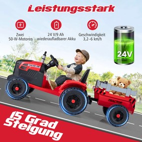 Costway 24 V dětský elektrický traktor s přívěsem elektrické vozidlo