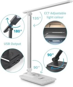LED Stmívatelná stolní lampa s USB LED/9W/230V 3000K/4000K/5500K bílá