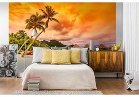 DIMEX | Samolepicí vliesová fototapeta na zeď Polynésie MA-5-0211 | 375 x 250 cm | tyrkysová, zelená, oranžová, hnědá