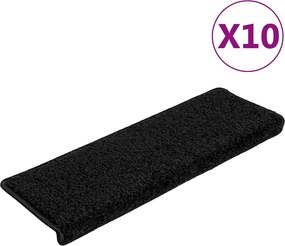 Schodové rohože 10 ks 65 x 21 x 4 cm černé s obdélníkovým okrajem 149817