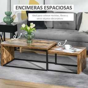 HOMCOM Set 2 Kávových Stolků s Kovovými Nohy v Průmyslovém Stylu pro Obývací Pokoj a Jídelnu 90x48x42 cm a 59x42x36 cm