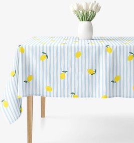 Goldea hranatý ubrus 100% bavlněné plátno - svěží citrony s proužky 80 x 80 cm