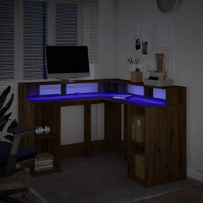 Psací stůl s LED dub artisan 130 x 130 x 91 cm kompozitní dřevo 3309455
