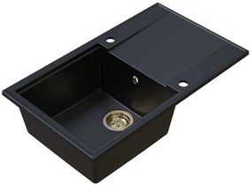 Sink Quality Sink55, kuchyňský granitový dřez 780x460x215 mm + zlatý sifon, černá, SKQ-SINK.C.1KDOL.XG