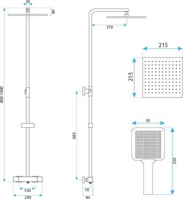 Sprchový komplet s termostatickou baterií REA ATRIUM bez výtoku, zlatý kartáčovaný