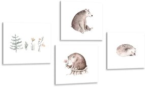 Set obrazů lesní zvířátka v minimalistickém stylu Varianta: 4x 40x40