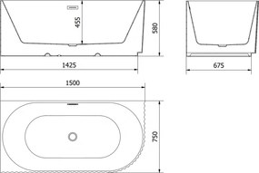 Mexen Gia, volně stojící rohová vana, drážkovaná, levá, 150 x 75 cm, bílá matná, růžové zlato, 52701507501L-60