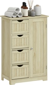 kleankin koupelnová skříňka Úzký sloupek s 4 zásuvkami a nastavitelnou polici Moderní styl 56x30x83 cm přírodní dřevo