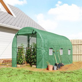 Fóliový skleník na rajčata Outsunny 395x195x190cm s 6 okny ze sítě, kulatý obloukový skleník pro pěstování rostlin a chladicí rám | Aosom.de