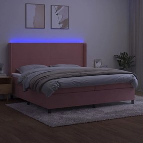Box spring postel s matrací a LED růžová 200x200 cm samet 3139468