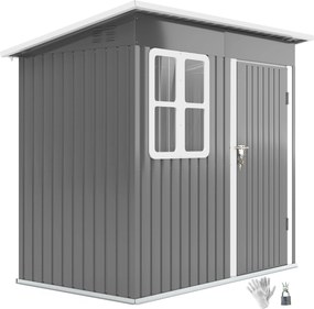 Zahradní Kůlna Outsunny 2,55m², Kůlna s Pultovou Střechou, 221 x 133 x 190/173 cm, Nářaďová Kůlna s Zamykatelnými Dveřmi, Okno, Garáž na Kolo, Ocelový