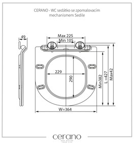 CERANO - WC sedátko se zpomalovacím mechanismem Sedile - slim/UF - bílá matná - 36,4x4,9x42,7 cm