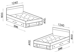 PIXEL | jednolůžko PX15 | 120x200 | LEVÁ i PRAVÁ | se zásuvkami | dub/bílá lux/šedá