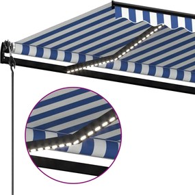 Automatická markýza LED a senzor větru 500 x 300 cm modrobílá 3069151
