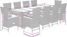 11dílný zahradní jídelní set s poduškami černý polyratan 3277525