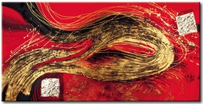 Obraz Abstrakce (1-dílný) - zlatá fantazie s vlnami na červeném pozadí
