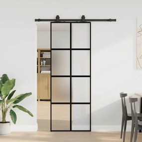 Posuvné dveře se sadou kování černé 76x205 cm Tvrzené sklo 3375918
