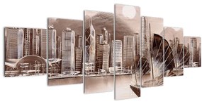 Obraz - Victoria Harbor, Hong Kong, sépiový efekt (210x100 cm)