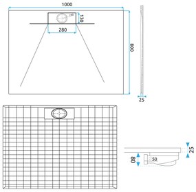 Obdélníková sprchová vanička z SMC kompozitu REA BAZALT LONG 80x100, černá