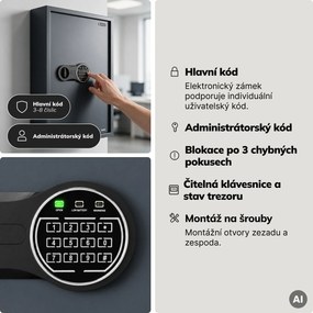 Skříňka na klíče elektronická s vhozem a kódovým zámkem, na 133 klíčů, 430x665x130 mm: BRUCE