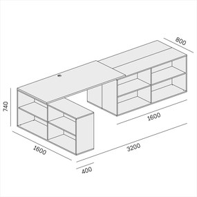 Kancelářský psací stůl s úložným prostorem BLOCK B02, 320x160 cm, dub přírodní/grafit