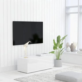 TV stolek bílý s vysokým leskem 80 x 34 x 30 cm dřevotříska