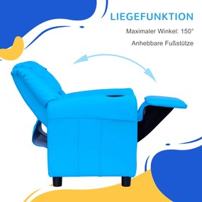 HOMCOM Dětské křeslo s funkcí polohování Mini pohovka pro děti 3-6 let Modrá s držákem na nápoje 62x52x69cm ideální do dětských pokojů | Aosom.de