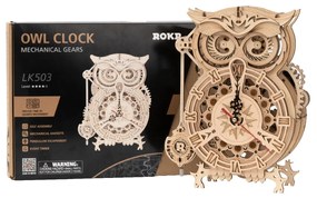 RoboTime 3D dřevěné mechanické puzzle Soví hodiny
