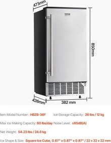 Podpultový výrobník ledu 36,3 kg/den Vestavěný s otočnými dvířky