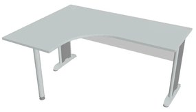 Stůl ergo oblouk pravý 160×120/60 cm - Hobis Cross CE 60 P Dekor stolové desky: šedá, Dekor lamino podnože: bílá, Barva nohou: Stříbrná