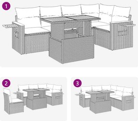 6dílná zahradní sestava s poduškami černá polyratan akácie 3327597