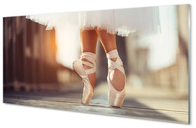 Obraz na skle Bílé baletní boty ženské nohy 100x50 cm