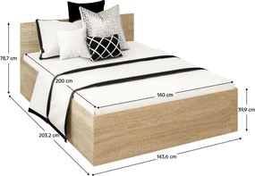 Postel 140x200 s kovovým roštem a úložným prostorem, dub sonoma, DOLI Kondela 0000398692