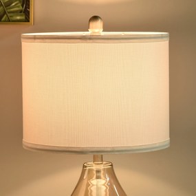 HOMCOM Sada 2 nočních lampiček s paticí E27, 40W, sklo, len, ocel, jantarová barva, Ø30 x 56H cm