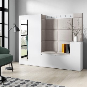Eka Předsíňová stěna s čalouněnými panely Trinity 27 - Bilá / Tmavá krémová 2302