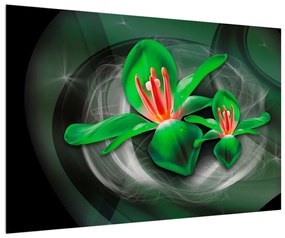 Moderní zelený obraz květů (90x60 cm)