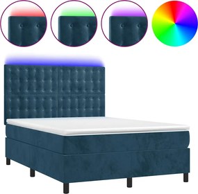 Box spring postel s matrací a LED tmavě modrá 140x190 cm samet 3136363