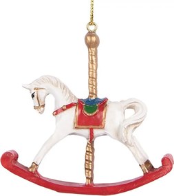 Bílo-červená závěsná dekorace houpací koník - 8*2*7 cm