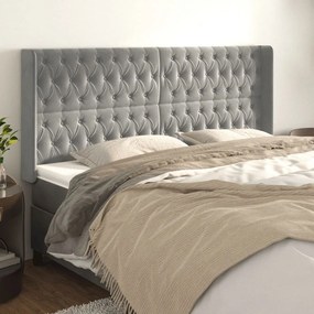 Čelo postele typu ušák světle šedé 203x16x118/128 cm samet 3119982