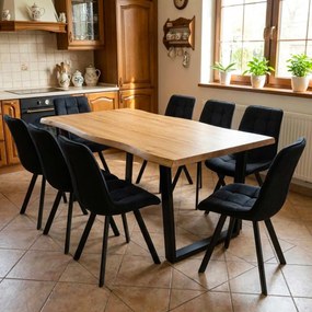 Vikio Jídelní set pro 8 osob 180x90 cm dub noha U černá židle VJS158-8C-S