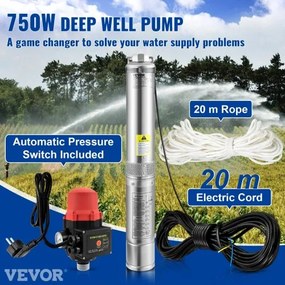 Ponorné čerpadlo do hlubokých studní, 750 W 230 V/50 Hz, 105 l/min. 62 m hlava, 20 m